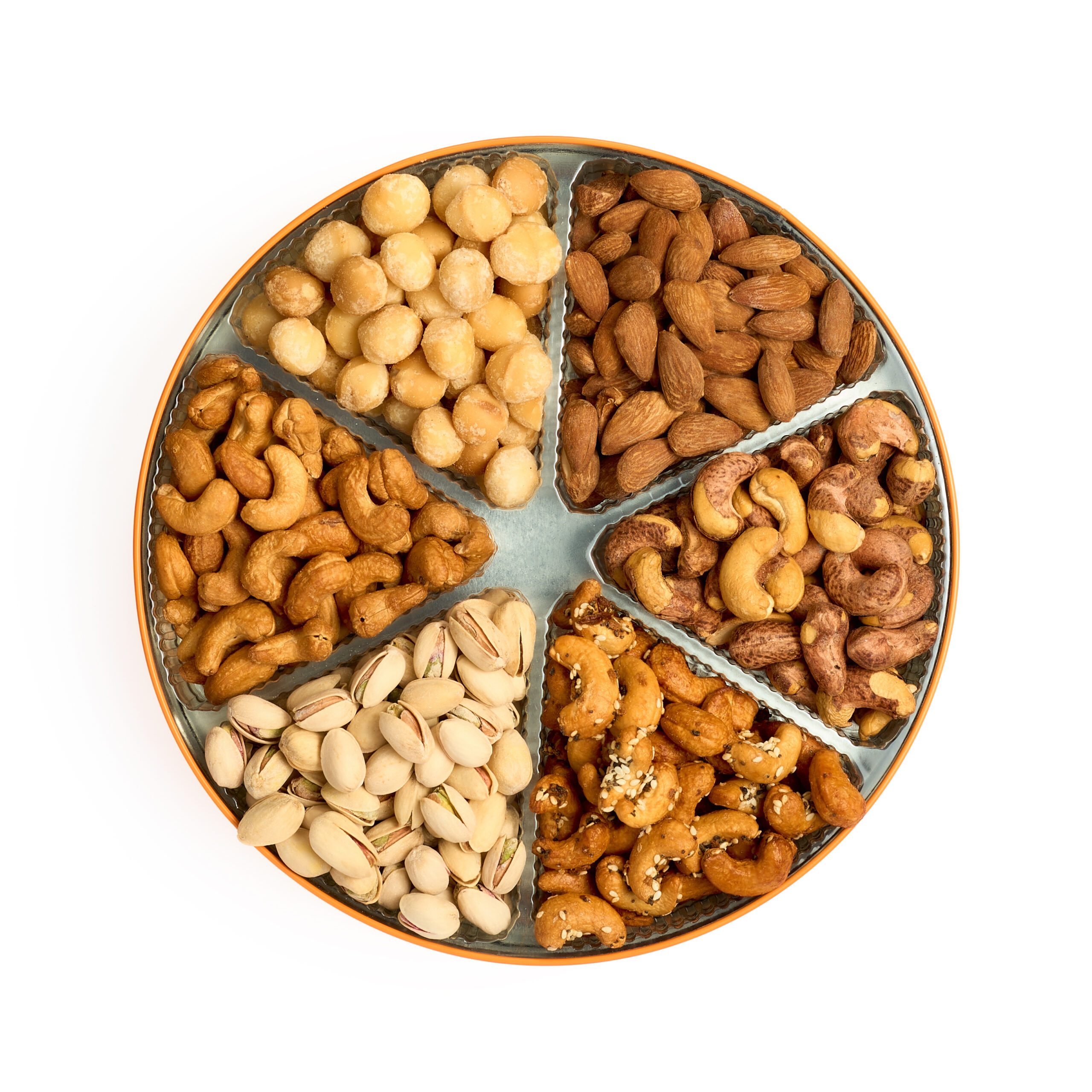 Assorted Roasted Nuts Round Orange Gift Tin - Nuts Factory